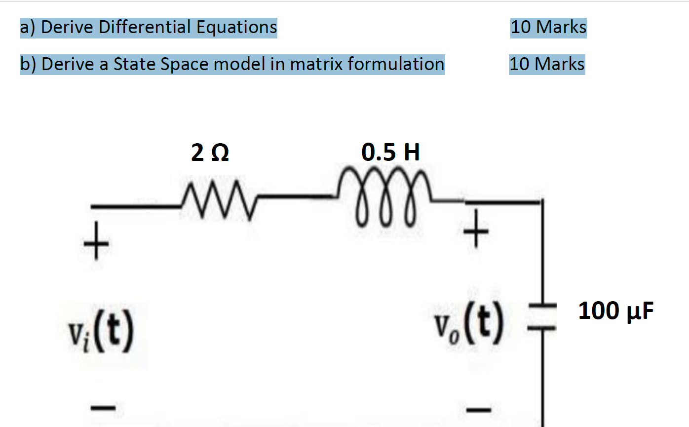 Solved a) Derive Differential Equations 10 Marks b) Derive a | Chegg.com
