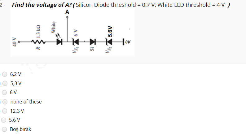 Solved Find the voltage of A? (Silicon Diode threshold = 0.7 | Chegg.com