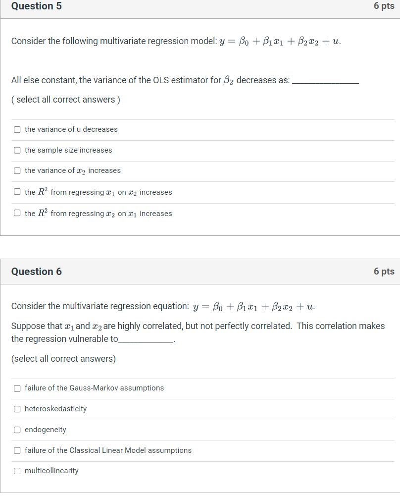 Solved Consider the following multivariate regression model: | Chegg.com
