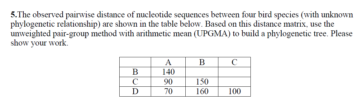 Solved 5.The observed pairwise distance of nucleotide | Chegg.com