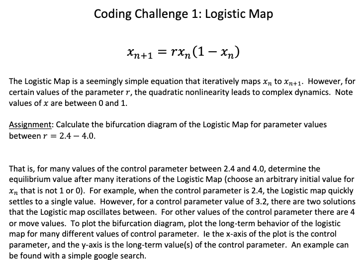 Coding Challenge 1 Logistic Map Xn1 Rxn 1 Xn