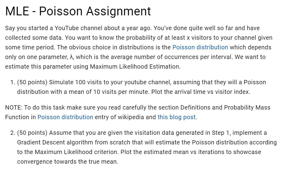 MLE - Poisson Assignment Say you started a YouTube | Chegg.com