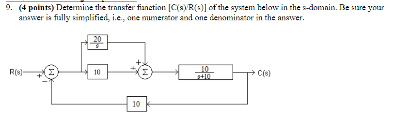Solved 9. (4 points) Determine the transfer function | Chegg.com