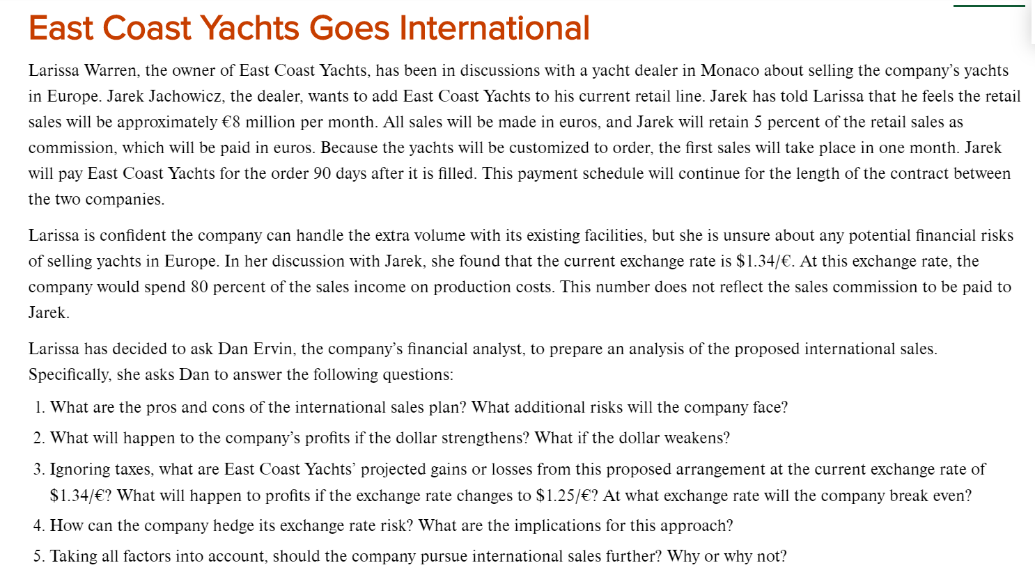 East Coast Yachts Goes International Larissa Warren, | Chegg.com