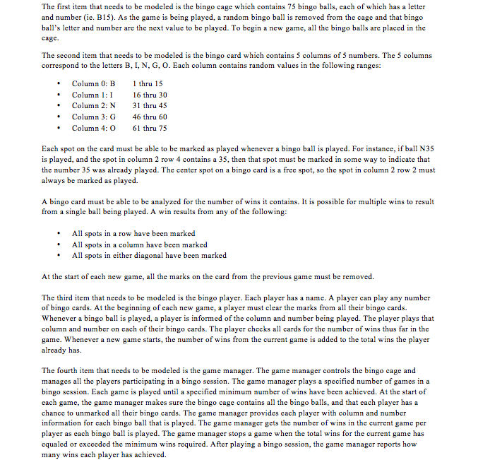 Solved The first item that needs to be modeled is the bingo | Chegg.com