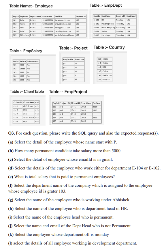 Solved Q3 For Each Question Please Write The Sql Query And 