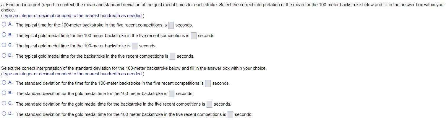 Solved The table shows the 100-meter backstroke and the | Chegg.com