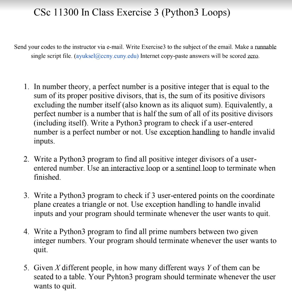 CSc 11300 In Class Exercise 3 (Python3 Loops) Send | Chegg.com