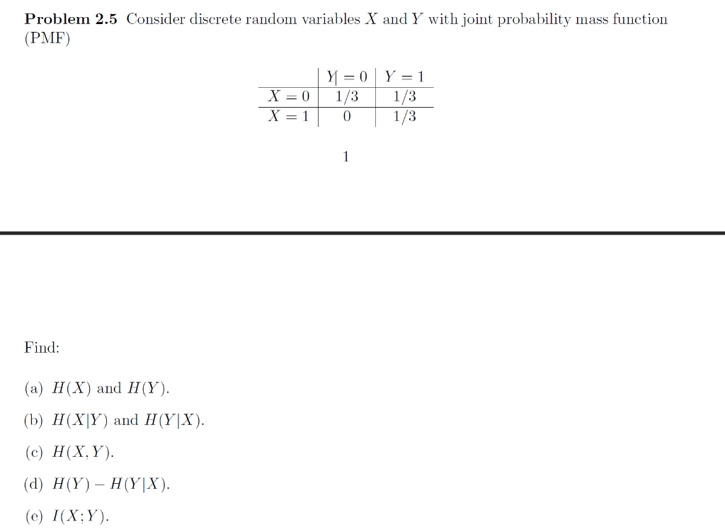 Solved Problem 2.5 Consider discrete random variables X and | Chegg.com