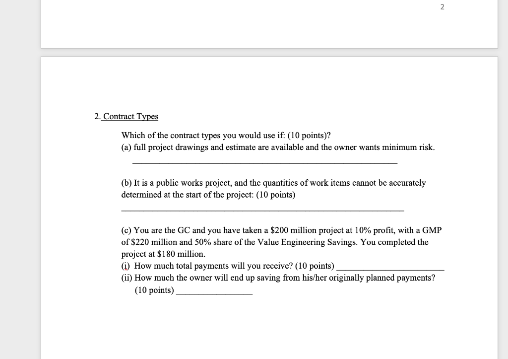Solved 2 2. Contract Types Which of the contract types you | Chegg.com