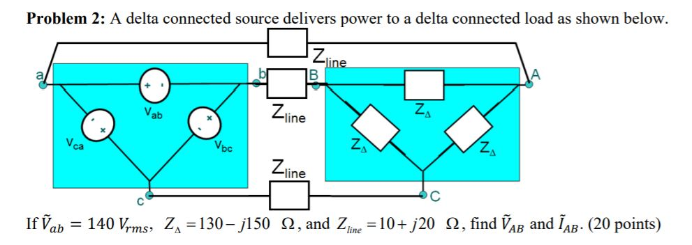 Solved Problem 2: A delta connected source delivers power to | Chegg.com