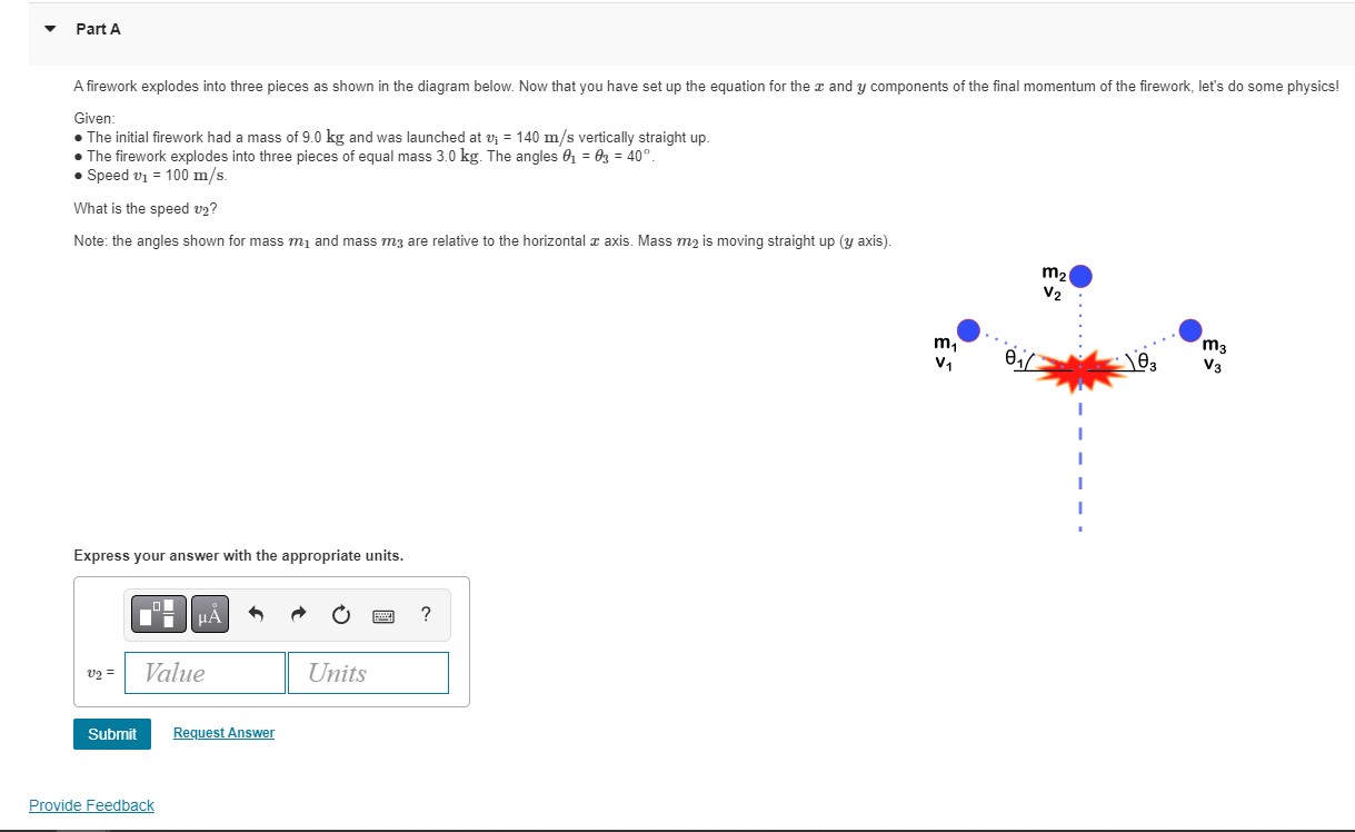 Solved A firework explodes into three pieces as shown in the | Chegg.com
