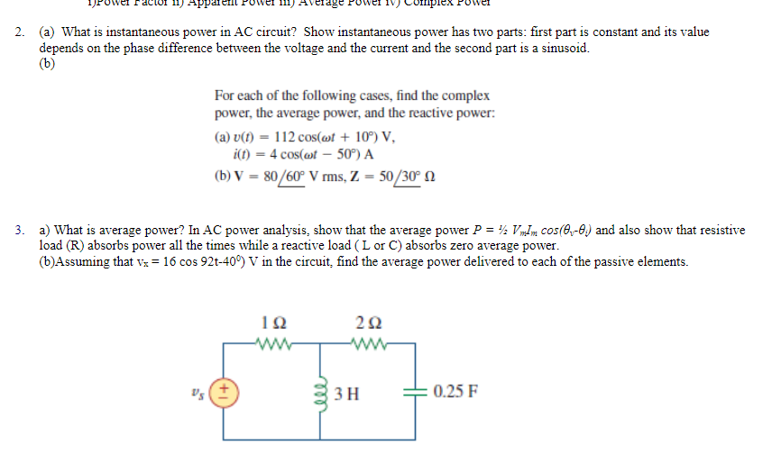 Solved APP 2. (a) What is instantaneous power in AC circuit? | Chegg.com