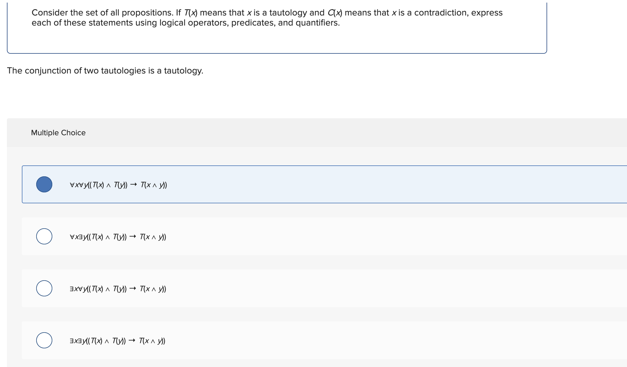 Solved Consider the set of all propositions. If T(x) ﻿means | Chegg.com