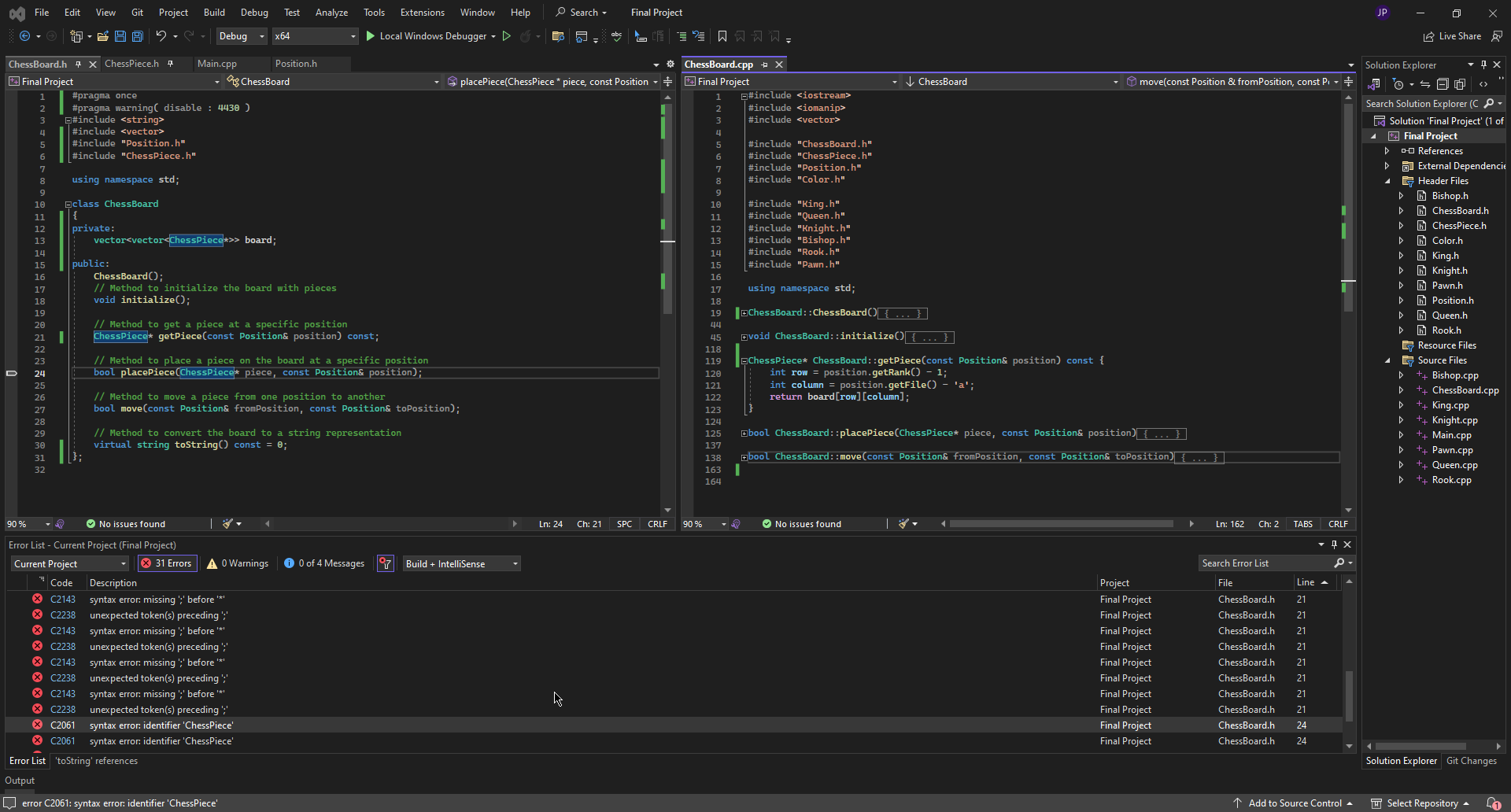 Solved Why do i keep getting errors in ChessBoard.h saying | Chegg.com