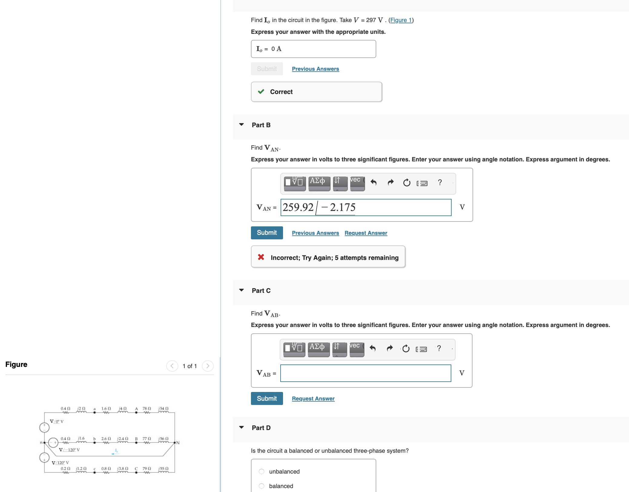 Solved Find Io in the circuit in the figure. Take V = 297 V | Chegg.com
