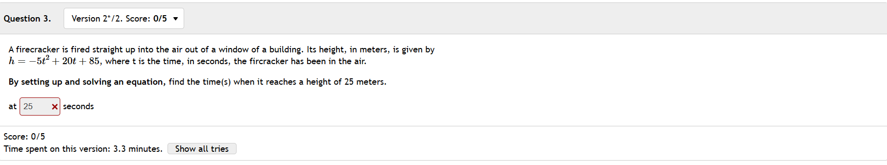 Solved Question 3.A firecracker is fired straight up into | Chegg.com