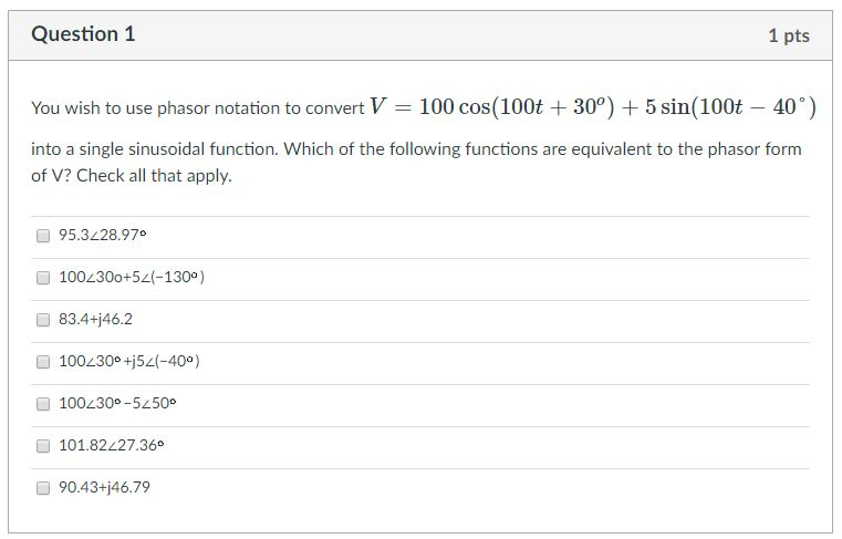 Solved You wish to use phasor notation to | Chegg.com