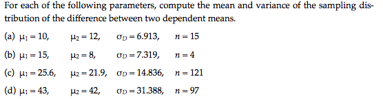 Solved For each of the following parameters, compute the | Chegg.com