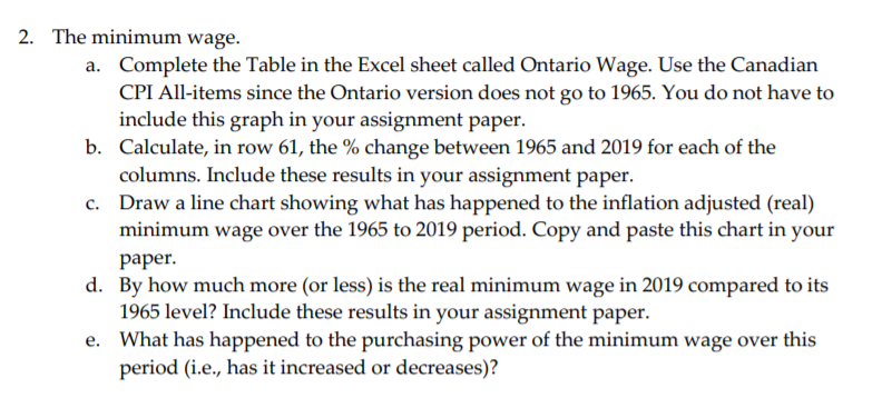 2. The minimum wage. a. Complete the Table in the | Chegg.com
