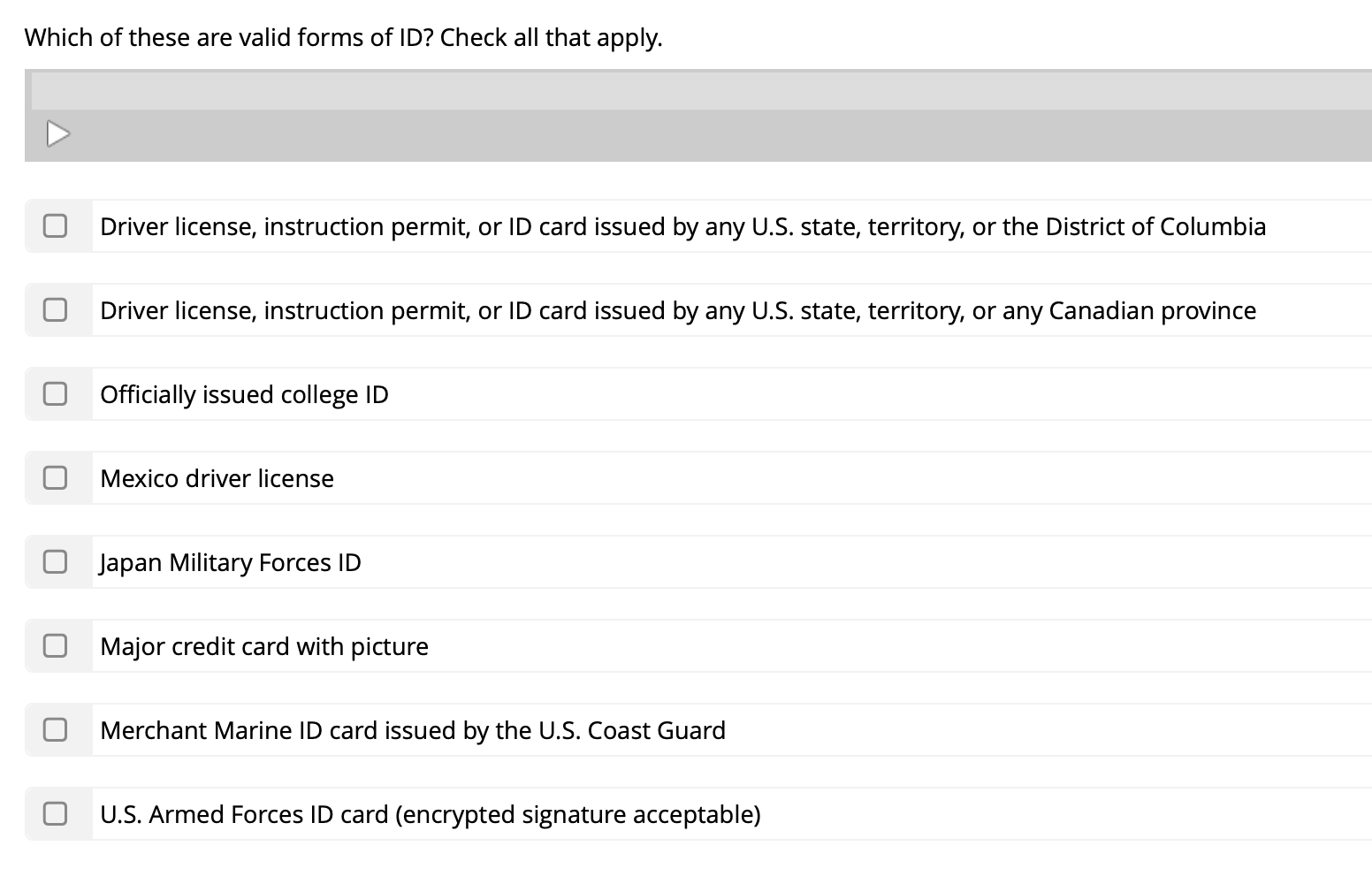 Which of these are valid forms of ID? Check all that | Chegg.com