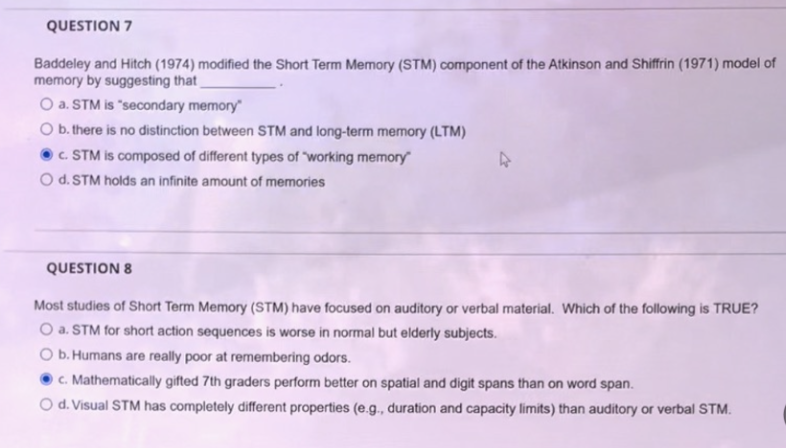 Solved Baddeley and Hitch (1974) modified the Short Term | Chegg.com