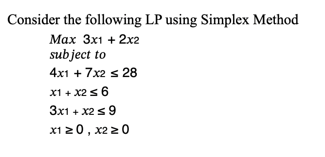 Solved Consider the following LP using Simplex Method Max | Chegg.com