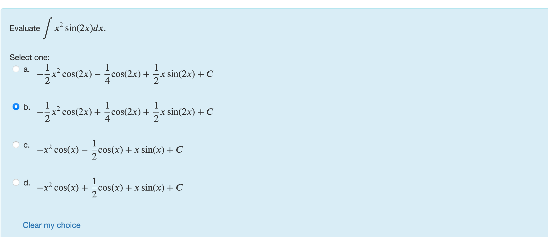 Solved Evaluate ∫﻿﻿x2sin(2x)dxSelect | Chegg.com