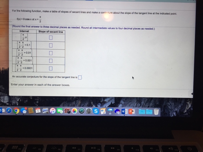 Solved For the following function, make a table of slopes of | Chegg.com