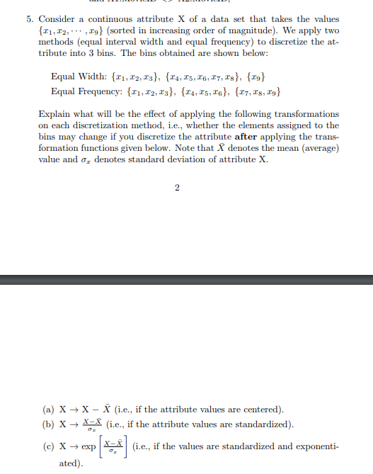5. Consider a continuous attribute X of a data set | Chegg.com