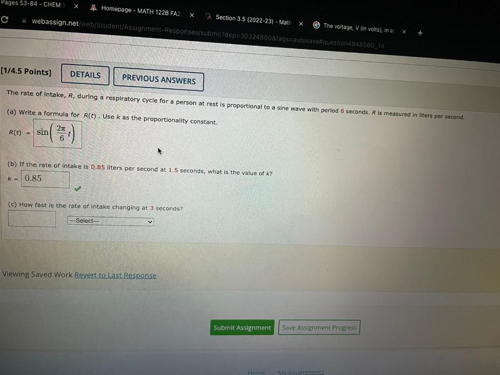 The rate of intake, R, during a respiratory cycle for | Chegg.com