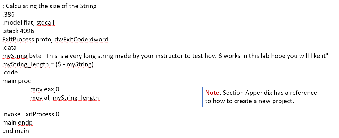 Solved ; Calculating the size of the String 386 .model flat, | Chegg.com