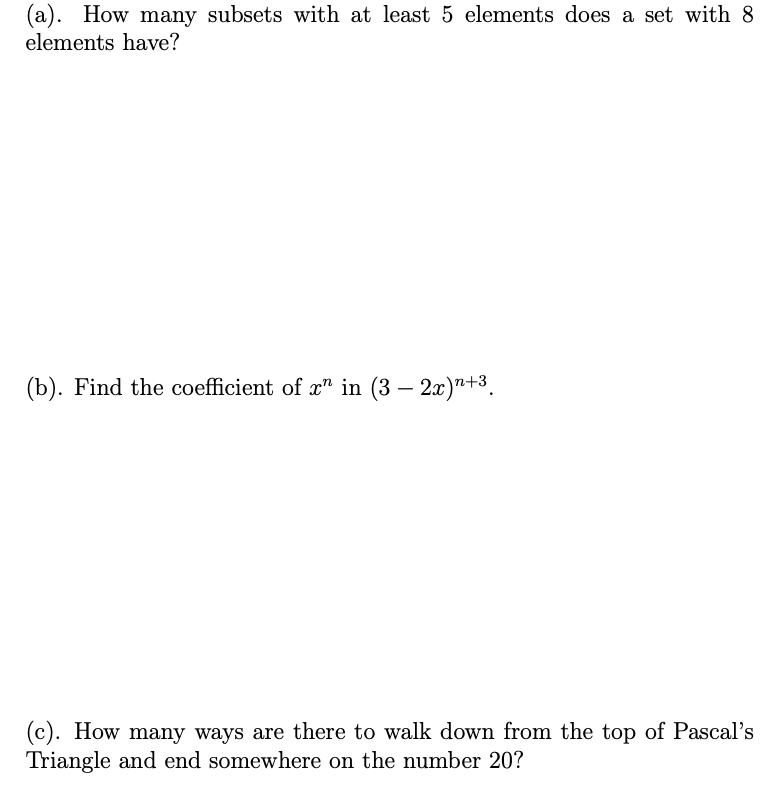 Solved (a). How many subsets with at least 5 elements does a | Chegg.com