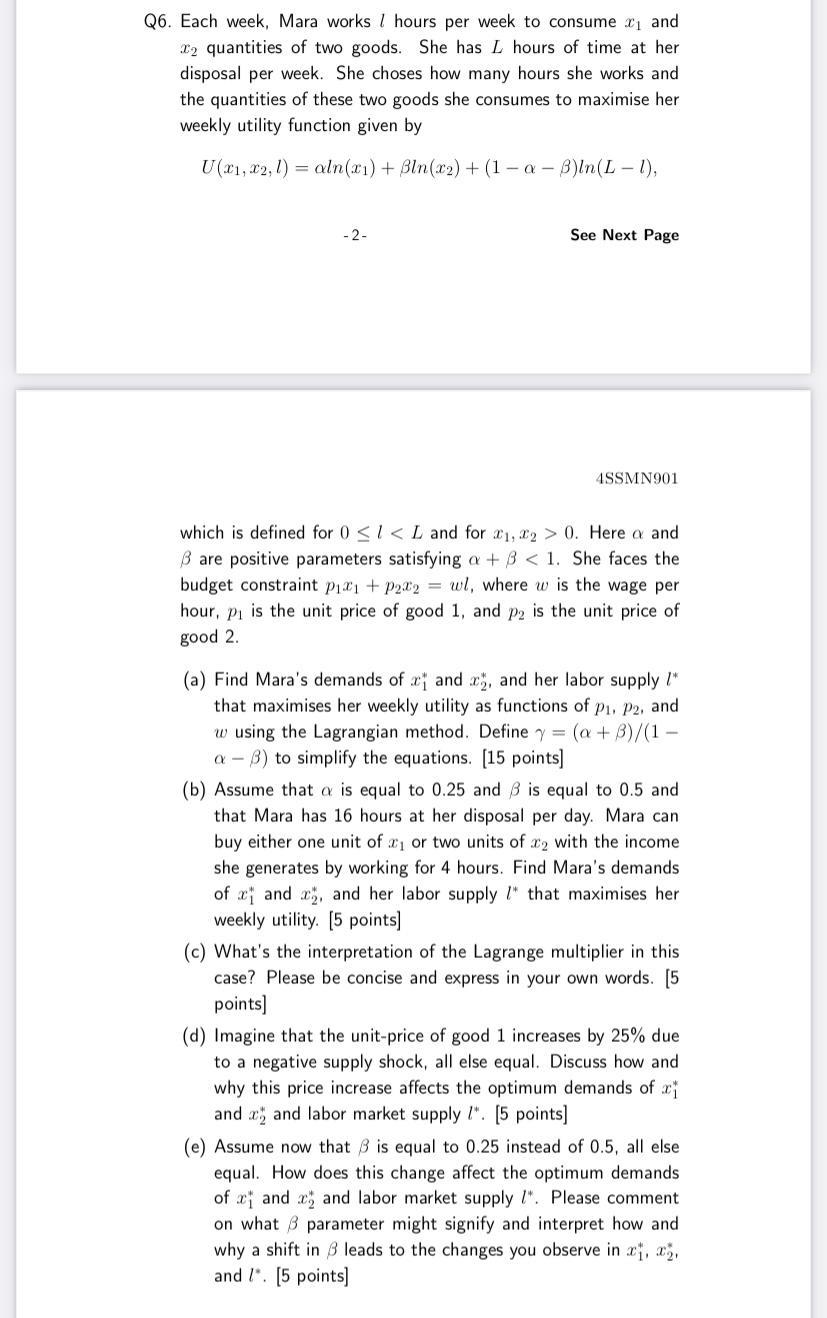 Q6. Each week, Mara works 1 hours per week to consume | Chegg.com
