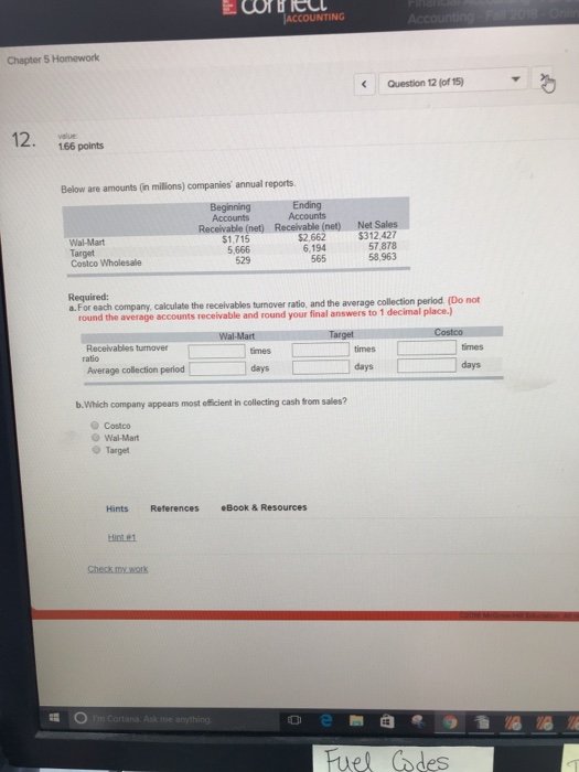 Solved ACCOUNTING Chapter 5 Homework Question 12 (of15 12· | Chegg.com
