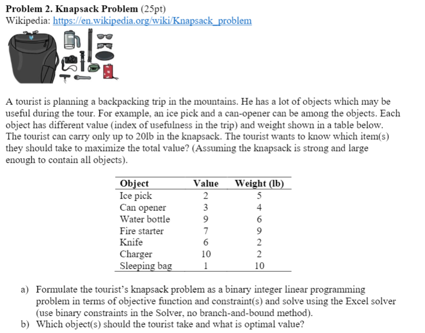 Solved Problem 2. Knapsack Problem (25pt) Wikipedia: | Chegg.com