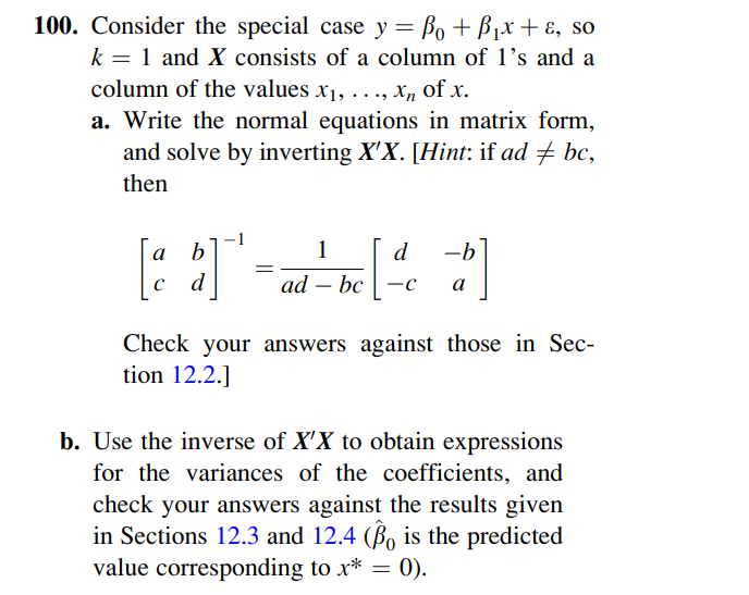 Solved Consider the special case y=β0+β1x+ε, ﻿sok=1 ﻿and x | Chegg.com