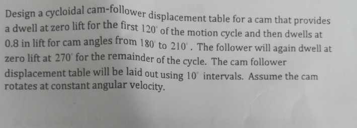 Solved Design a cycloidal cam-follower displacement table | Chegg.com