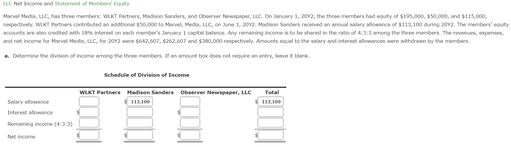 Solved LLC Net Income and Statement of Members' Equity | Chegg.com