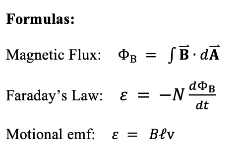 Solved Formulas: Magnetic Flux: ΦB=∫B⋅dA Faraday's Law: | Chegg.com