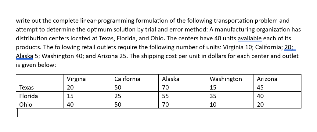 Solved Write Out The Complete Linear Programming Formulation