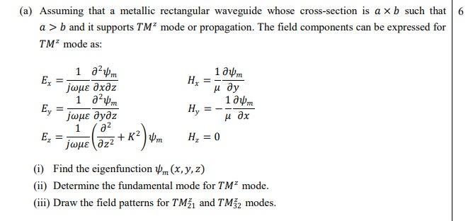 (a) Assuming that a metallic rectangular waveguide | Chegg.com