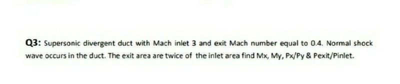 Solved Q3: Supersonic divergent duct with Mach inlet 3 and | Chegg.com