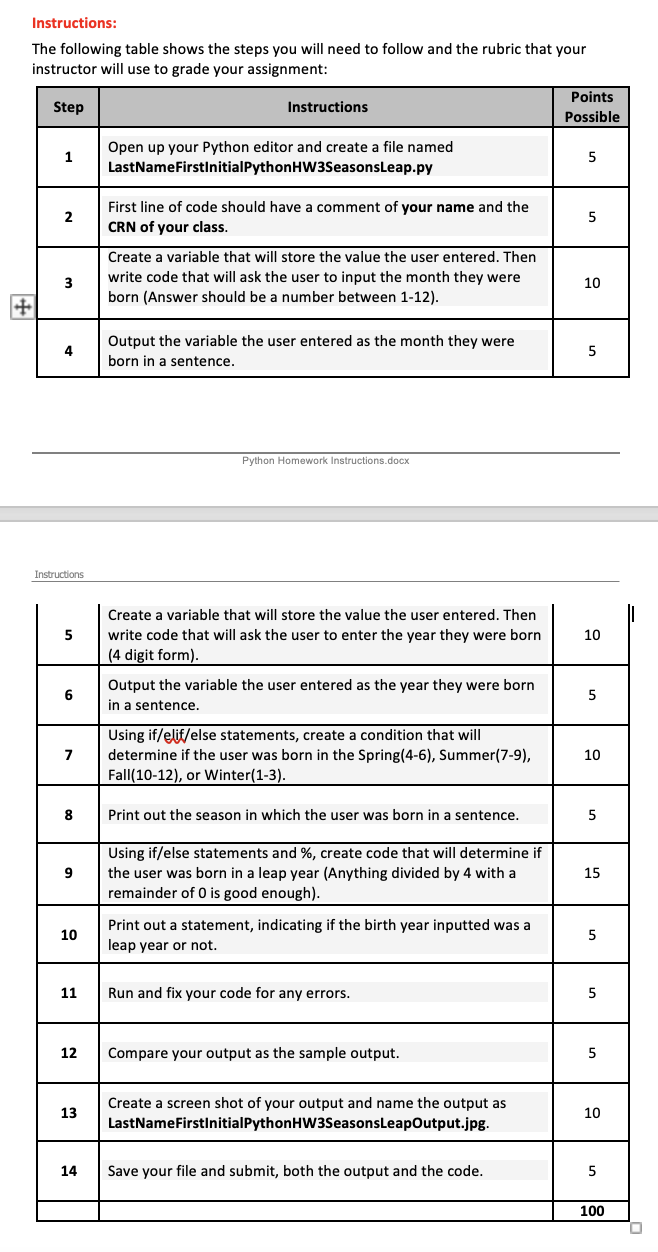 Solved Python HW 3 SeasonLeapYear Project Description: | Chegg.com