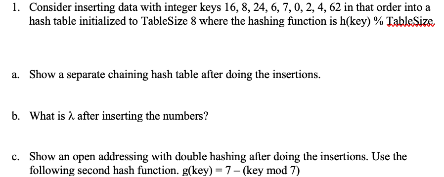 Solved 1. Consider inserting data with integer keys 16, 8, | Chegg.com