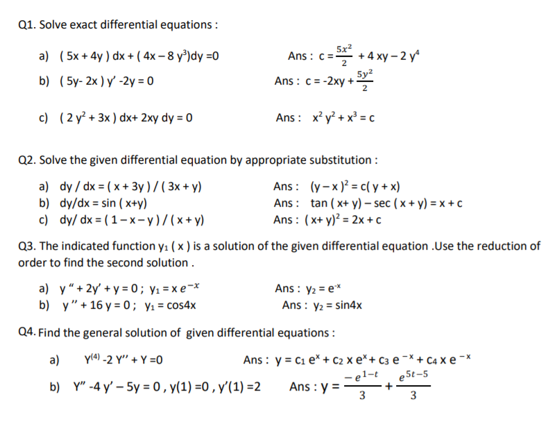 Solved Q1 Solve Exact Differential Equations A 5x 4y Chegg