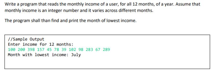 Solved Write a program that reads the monthly income of a | Chegg.com