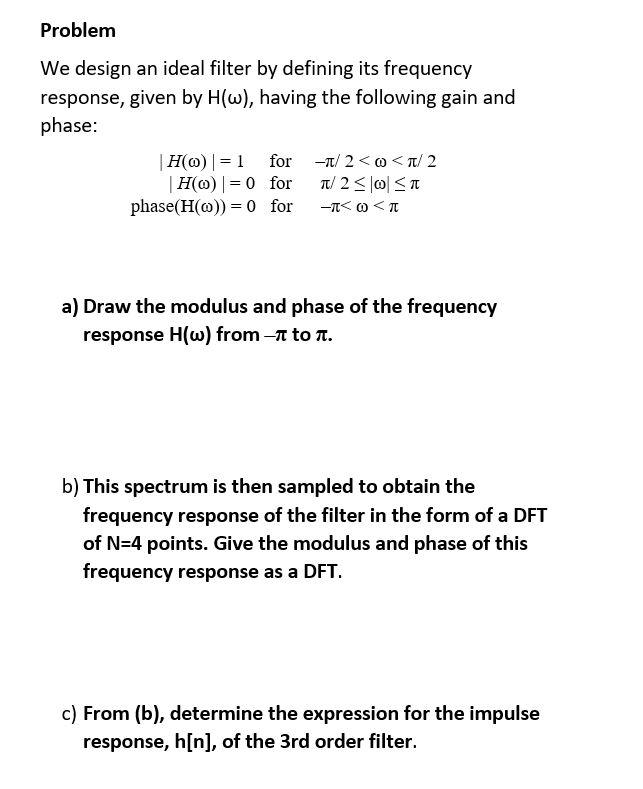 Solved Problem We design an ideal filter by defining its | Chegg.com