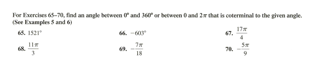 Solved Find an angle between 0 degrees an 360 degrees or | Chegg.com