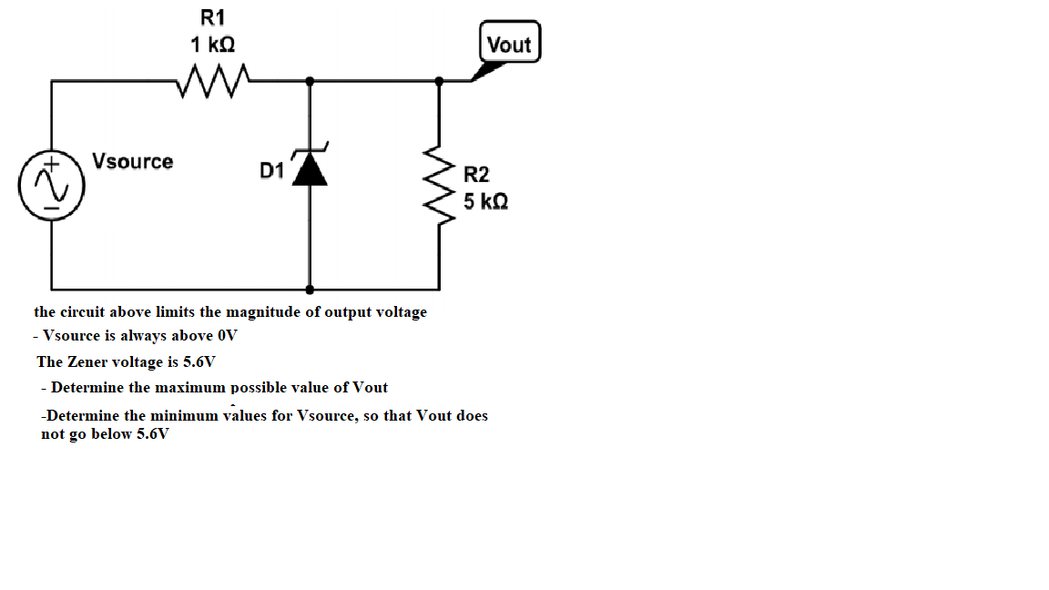 Solved R1 1 ΚΩ Vout Vsource D1 * R2 5 ΚΩ the circuit above | Chegg.com